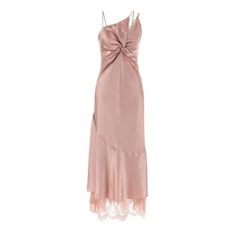 Pinko Pinko, Femme, Robes, Rose, Taille: 40 FR Robe longue en satin avec drap&eacute; et dentelle