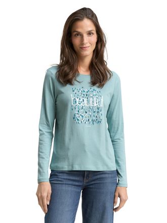 Tom Tailor Damen 1048951 Langarmshirt mit Print, 27450-White Moss, XL