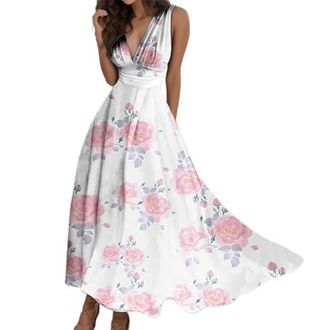 Generic Robe d&eacute;t&eacute; pour femme - Imprim&eacute; floral - Col en V - Sans manches - Pour la plage, les vacances, les loisirs, Rose, XXL