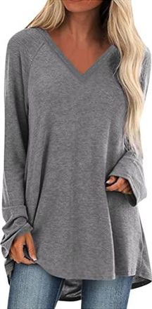 Minetom Chemise Femme T-Shirt à Manches Longues Sweatshirt Long Pull Tunique Chic Mode Chemise Haut Élégant Mini Robe Col Rond/Col en V Longshirt Oversize Top