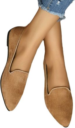 Onsoyours Damen Klassisch Wildleder Halbschuhe Gem&uuml;tlich Slip on Freizeitschuhe Mokassins Slippers E Khaki 36 EU