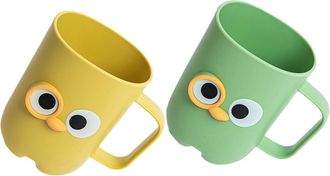 NUOBESTY Cartoon Zahnb&uuml;rstenhalter Becher Aus Pp Kunststoff Mundwasserbecher Badezimmer Badaccessoire Platzsparend 2 St&uuml;ck (gelb Gr&uuml;n