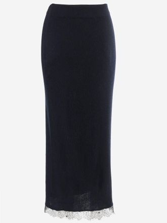 arch4 Womens Cashmere Skirt With Lace Detail Dark Navy