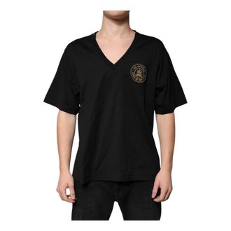 Dolce & Gabbana Schwarzes Baumwoll-Logo-T-Shirt - - Tops - Herren - Schwarzk - S