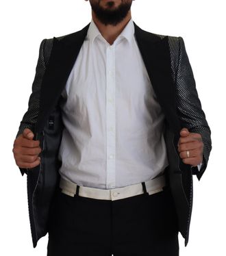 Dolce & Gabbana Mens Black Silver Jacquard Slim Fit Jacket Blazer Polyester Clothing