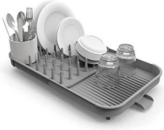 Joseph Joseph Duo erweiterbarer Abtropfständer, Abtropffläche für Küchenteller mit Utensilientopf und Abtropfstutzen, grau