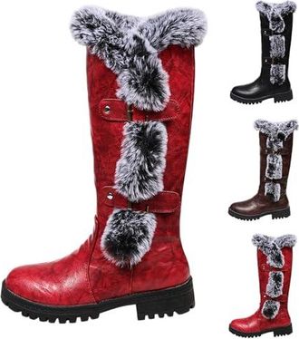 Generic Bottes dhiver mi-mollet thermiques doubl&eacute;es de fourrure pour femme - &Eacute;paisses et chaudes &agrave; talon bas - R&eacute;sistantes &agrave; lusure - Antid&eacute;rapantes - Avec bo