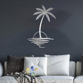 Generic Wanddeko aus Metall, Palmenmotiv, Sonnenuntergangsmotiv, tropisches Strandmotiv, Palmen, Naturmotiv, f&uuml;r das Wohnzimmer (Silber, 60 x 40 cm)