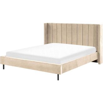 Beliani Polsterbett Beige 180 x 200 cm Samtstoff Mit Lattenrost Glamour Doppelbett Königsbett Ehebett Schlafzimmer Elegant Modern