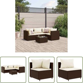 vidaXL vidaXL Rattan - 5-tlg. Garten-Lounge-Set mit Kissen Braun Poly Rattan