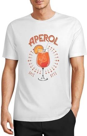 Generic Aperol Spritz T-shirt à manches courtes pour homme, design amusant Aperol, T-shirt rétro minimaliste pour les soirées apéritives et le carnaval, Blanc