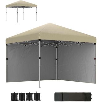 OUTSUNNY Tonnelle barnum pop-up UV 30+ lestage sac transport inclus beige