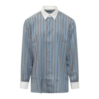 Tom Ford Regular Gestreiftes Seidenjacquard Hemd mit Kontrast und flie&szlig;endem Schnitt - - Shirts - Herren - Blau - 3XL