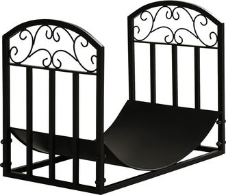 OUTSUNNY Kaminholzregal Kaminholzständer Brennholzregal 60 kg belastbar Feuerholzablage Kaminwerkzeug Metall Schwarz 60,5 x 36 x 46,5 cm