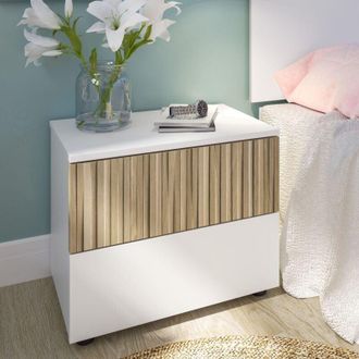 TERRE DE NUIT Terre De Nuit - Chevet 2 tiroirs blanc et imprimé effet bois