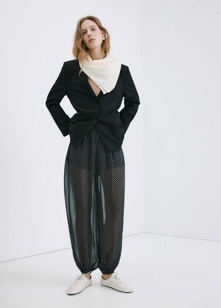 Mango Pantalon bouffant &agrave; pois noir - Femme - S - MANGO