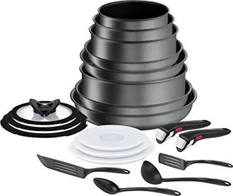 T-fal Ingenio L7619402 Kochgeschirr, 20p, Pfannen, Töpfe, Induktion, widerstandsfähige Antihaftbeschichtung, stapelbar, spülmaschinenfest, Daily Chef On
