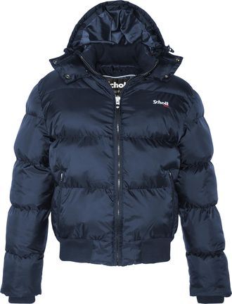 Schott NYC Unisex Chicago Daunenjacke mit Kapuze und Flansch, Marineblau, Large