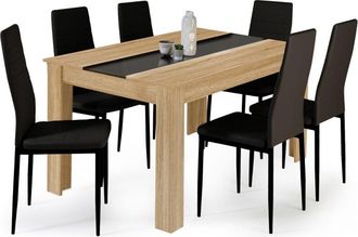 IDMarket Ensemble table à manger georgia 140 cm imitation hêtre et noire et 6 chaises romane noires