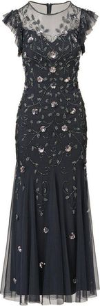 Adrianna Papell Abendkleid Petite Bead Mesh Godet Long Dress H&uuml;bsches, elegantes Meerjungfrauenkleid mit Perlenstickerei