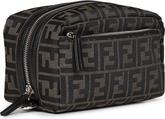 Fendi Double-Zip Woven Jacquard Clutch - Brown