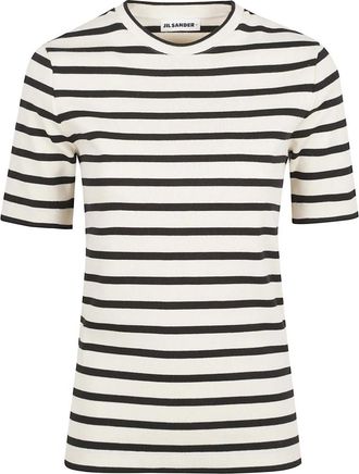 Jil Sander Femme, Tops, Blanc, Taille: 38 FR Fine Ribbed Striped T-Shirt
