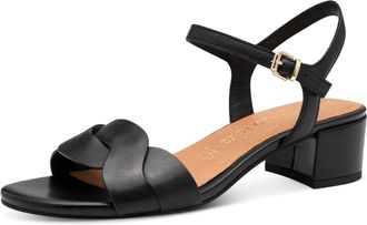 Marco Tozzi Damen Sandalen mit Absatz aus Leder mit Schließe, Schwarz (Black), 36 EU