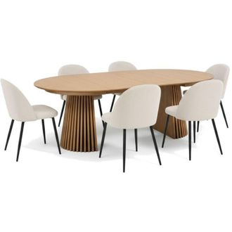 ebuy24 Tokyo Essgruppe Esstisch natur, 6 St&uuml;hle aus beigem Samt