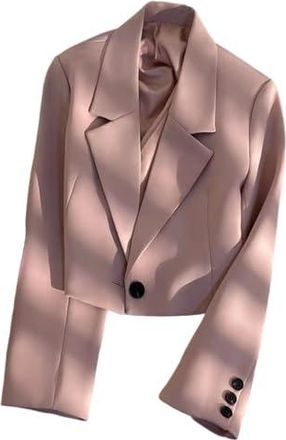 Generic Veste Blazer Rose pour Femme, Style Business Casual, Ouverte sur Le Devant, Manches Longues, Un Bouton, Courte