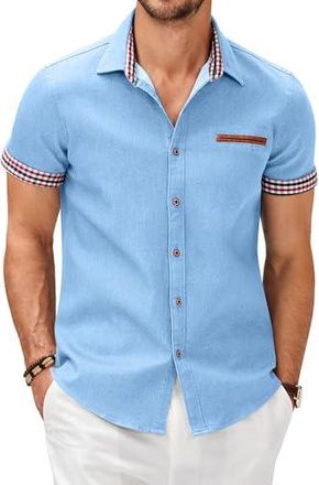 Coofandy Chemise Homme Manches Courtes Chemise en Jean d&Eacute;t&eacute; L&eacute;g&egrave;re D&eacute;contract&eacute;e en Coton Style Western Cowboy Business Casual Chemises Denim &Eacute;l&eacute;gante Slim Fit 