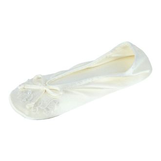 Isotoner Damen-Ballerinas aus Satin mit Perlenstickerei, Elfenbein, 6.5-7.5