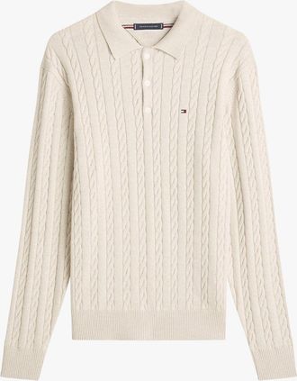 Tommy Hilfiger Pull en maille torsad&eacute;e col v boutonn&eacute;e