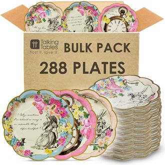 Talking Tables 144 x Alice im Wunderland Themed Bulk Einweg-Pappteller, Zubehör für verrückte Hutmacher-Teepartys, Tischdekorationen, Geburtstag, Babyparty, Mutterta