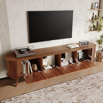 STILVORA Meuble TV avec 4 Portes Rabatables et Pieds en Bois, Style Vintage Noyer, en MDF et Panneaux de Particules, 180&times;38&times;47 cm