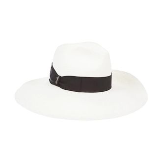 Borsalino Femme, Accessoires, Blanc, Taille: M Chapeau de paille noir avec logo lat&eacute;ral