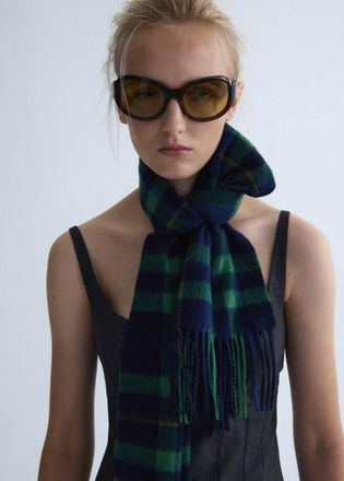 Mango &Eacute;charpe &agrave; franges en laine vert - Femme - Taille unique - MANGO