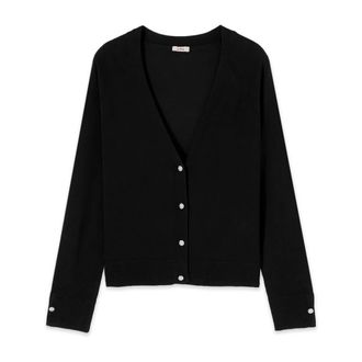 Oltre Cardigan mit V-Ausschnitt und Knopfdetail - - Knitwear - Damen - Schwarzk - XL