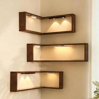 Generic &Eacute;tag&egrave;re dangle murale flottante en noyer, &eacute;tag&egrave;re dangle moderne pour chambre &agrave; coucher, salon, bureau (sans lampe)