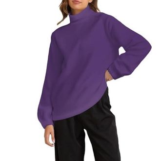 Generic Pull Femme Sweatshirt Manches Longues Col Rond Automne Col Rond Ample Hauts Hiver Femmes Filles V&ecirc;tements Amples Hauts Col Haut &agrave; Manches Longues Femm