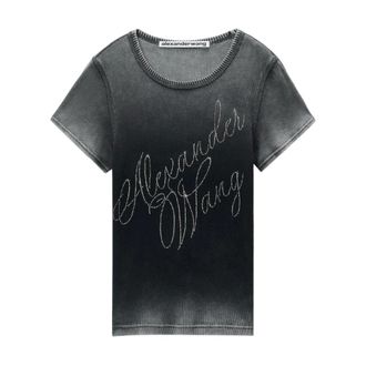 Alexander Wang Femme, Tops, Gris, Taille: 36 FR T-shirt ajust&eacute; avec logo cursif