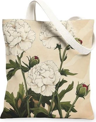 Generic Sac fourre-tout en toile &agrave; oeillets japonais pour le shopping 33 x 38 cm, sac d&eacute;picerie r&eacute;utilisable pour femme, peinture florale esth&eacute;tique, d&eacute;corati