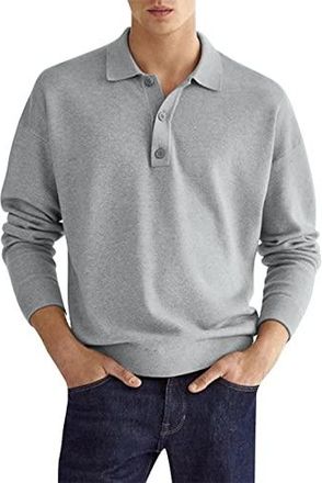 Generic Polo en polaire pour homme, coupe d&eacute;contract&eacute;e, haut thermique, col boutonn&eacute; 1/4, t-shirt &agrave; manches longues, couleur unie, col en V, t-shirt d&eacute;contrac