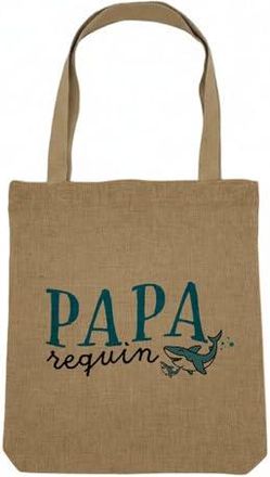 Fabulous Sac Shopping Tote Bag Aspect Lin - Papa Requin Famille Mignon Poisson - Sac de Courses Toile Epaisse 360g Beige Naturel Cabas Port&eacute; Epaule Solide Impr