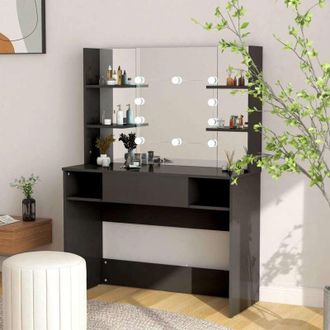 vidaXL Table de maquillage avec &eacute;clairage led 100x40x135 cm mdf Noir