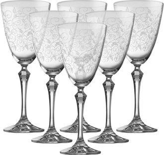 Bohemia Design Rotweingl&auml;ser Kristall, Weinglas, Model Leaves clear, Gravur, 350 ml, 6er Set