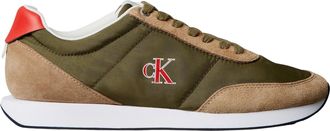 Calvin Klein Herren Runner Sneaker Retro Mix mit Logo, Mehrfarbig (Capers/Khaki/Flame Scarlet), 44