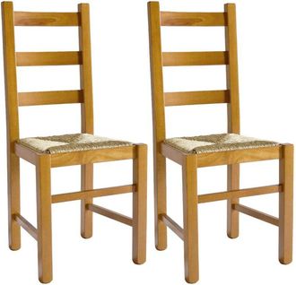Altobuy Altobuy - orta - Lot de 2 Chaises Teinté Chêne et Assises en Paille