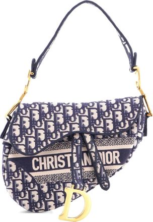 Dior Saddle Handbag Logo Embroidered Oblique Canvas Medium shoulder bag - Bleu