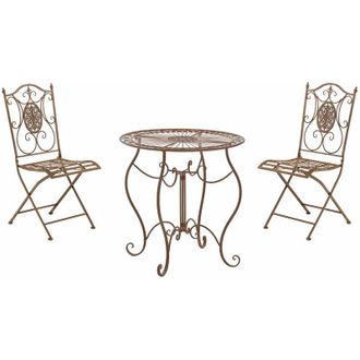 Clp Ensemble table et chaise de jardin en fer marron antique - 4 places - Fabrication artisanale - Surface trait&eacute;e pour aspect patin&eacute;