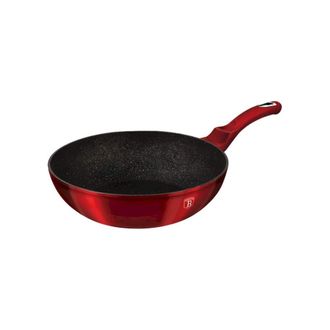 Berlinger Haus Wok 30 cm, 3-lagige Granit-Marmor-Beschichtung, ergonomischer Soft-Touch-Griff mit gratis Schutz, Metallic Line Burgundy Edition
